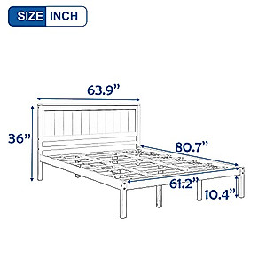 KoiHome Queen Wood Platform Bed Frame with Headboard, Modern Bed Frame with Solid Wood Slat and Support Legs for Bedroom, Simple and Classic Design, No Box Spring Need, Espresso (Queen)