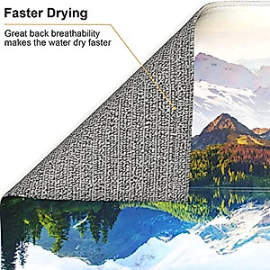 Peaceful Lake Printed Drying Mat For Kitchen Ultra Absorbent Microfiber Dishes Drainer Mats Non-Slip Silicone Quick Dry Pad - 18 X 16inch