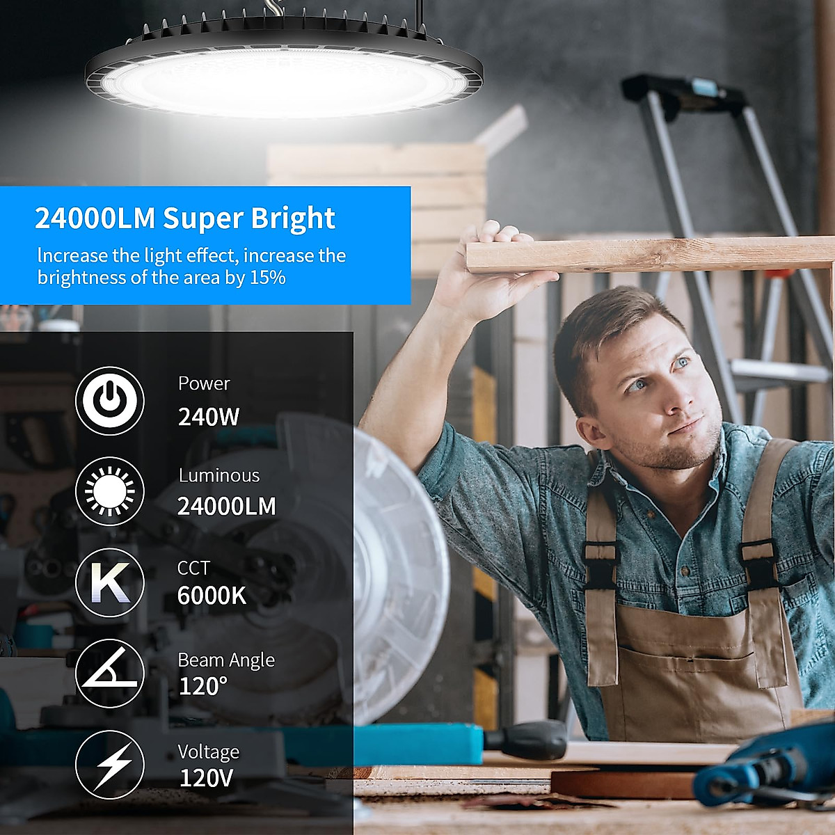 200W UFO LED High Bay Light, High Bay LED Lights 30,000LM(800W MH/HPS Eqv.) 110V~277V UL Certified Plug with Safety and high Brightness, Suitable for Commercial