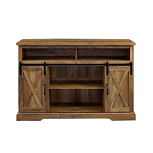 BOWERY HILL Modern Farmhouse Sliding Barn Door Wood 52" Highboy TV Stand Console Storage Cabinet in Reclaimed Barnwood