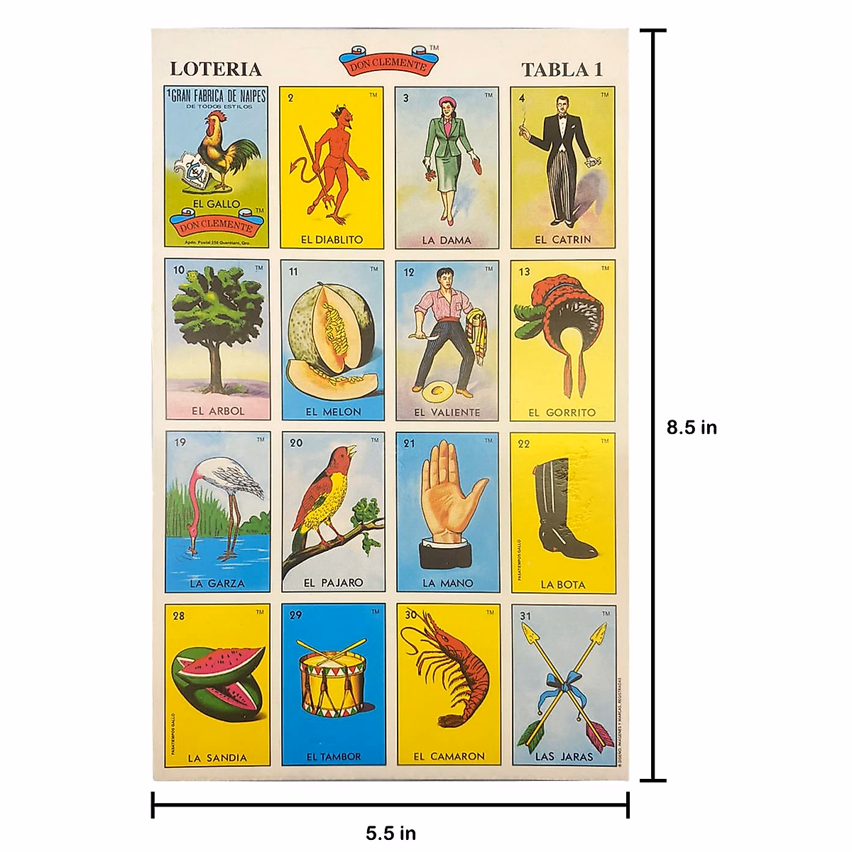 Loteria Mexicana Tradicional Mini Don Clemente 20 Jugadores 160 Fichas - Mexican Bingo Medium Board Game Set 160 Counting Plastic Chips for 20 Players with Deck of 54 Cards and 20 Boards