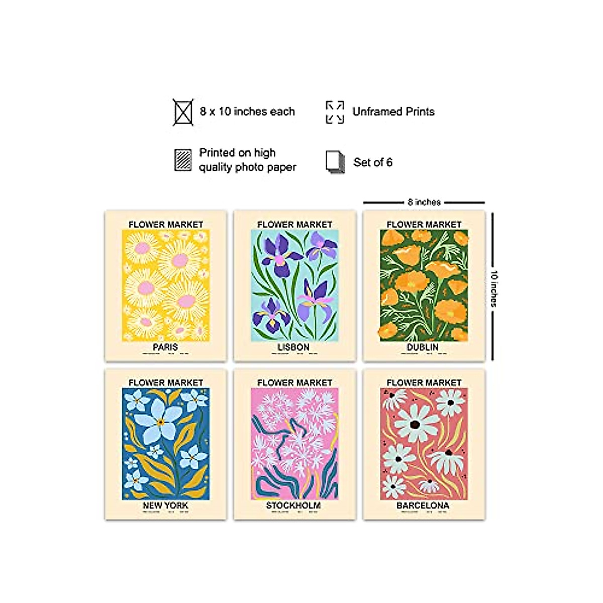 Flower Market Wall Art Prints - Flower Market Wall Decor - Abstract Minimalist Wall Art - Aesthetic Pictures - Mid Century Modern Gallery Wall Art - Museum Poster Set 8x10 - Matisse Style Prints