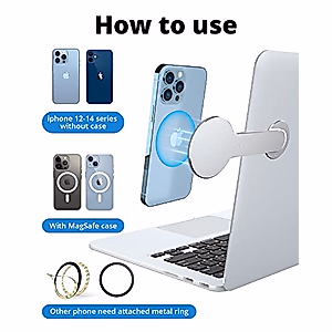 MiLi Magnetic Laptop Phone Holder, Adjustable Monitor Side Mount Phone Holder, Screen Extension Bracket for iMac/MacBook, Compatible with MagSafe for iPhone 12/13/14 Max/Pro/Mini (Silver)