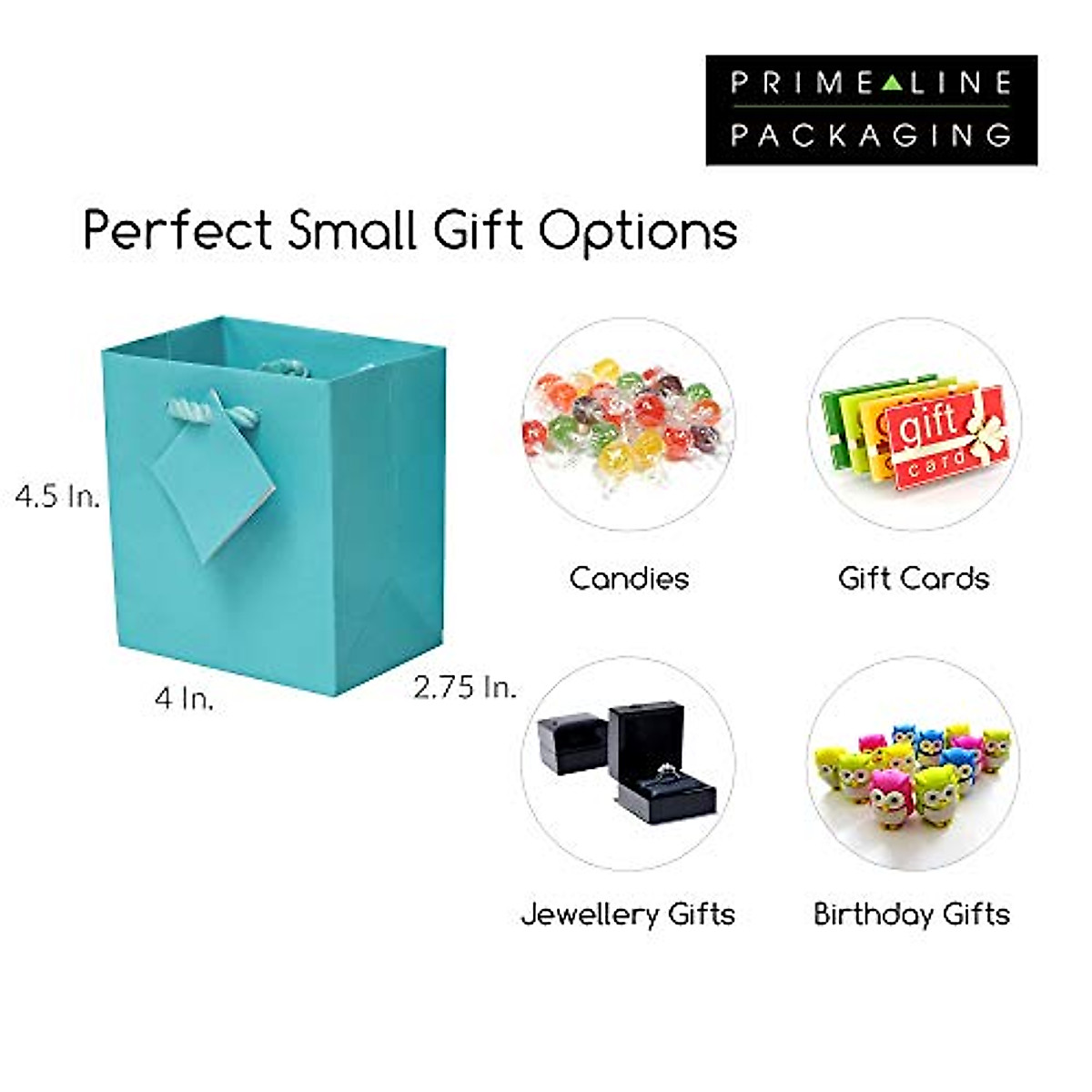 OccasionAll - 12 Pack Mini Gift Bags, Extra Small Teal Shopping Bags with Handles, Turquoise Gift Bags for Birthday Gifts, Wedding & Party Favors, Baby Shower, Small Business, Bulk - 4x2.75x4.5
