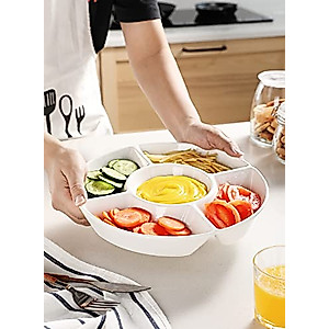 Sweese 712.101 Chip & Dip Serving Set, Porcelain Divided Serving Platter, Relish Tray, Perfect for Chips and Dip, Veggies, Candy and Snacks, White