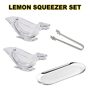 Manual Lemon Juicer Set with Plate and Clip,Acrylic Lemon Squeezer Portable Bird Shape Orange Citrus Slice Squeezer Portable Clear Fruit Press Tool for Pomegranate, Lemons & Limes