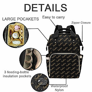 M YESCUSTOM Custom Personalized Diaper Bag Backpack with Multi Name Customized Waterproof Nappy Travel Daypack for Mom Baby Shower Black