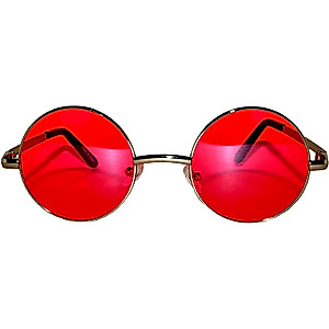 Round Retro Vintage Circle Style Sunglasses Red Lens Metal Frame