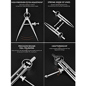 WUTA Spring Wing Divider 304 Stainless Steel Precision Scriber Caliper Tool Metal Dividers Adjustable Spacing Compass High Polished Round Leg for Drawing Circles, Leather Craft, Jewelry Design (Small)