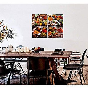 HOMEOART Herbs and Spices Kitchen Decor Pictures Dining Room Food Poster Prints Wall Decor 12"x16"x4 Panels