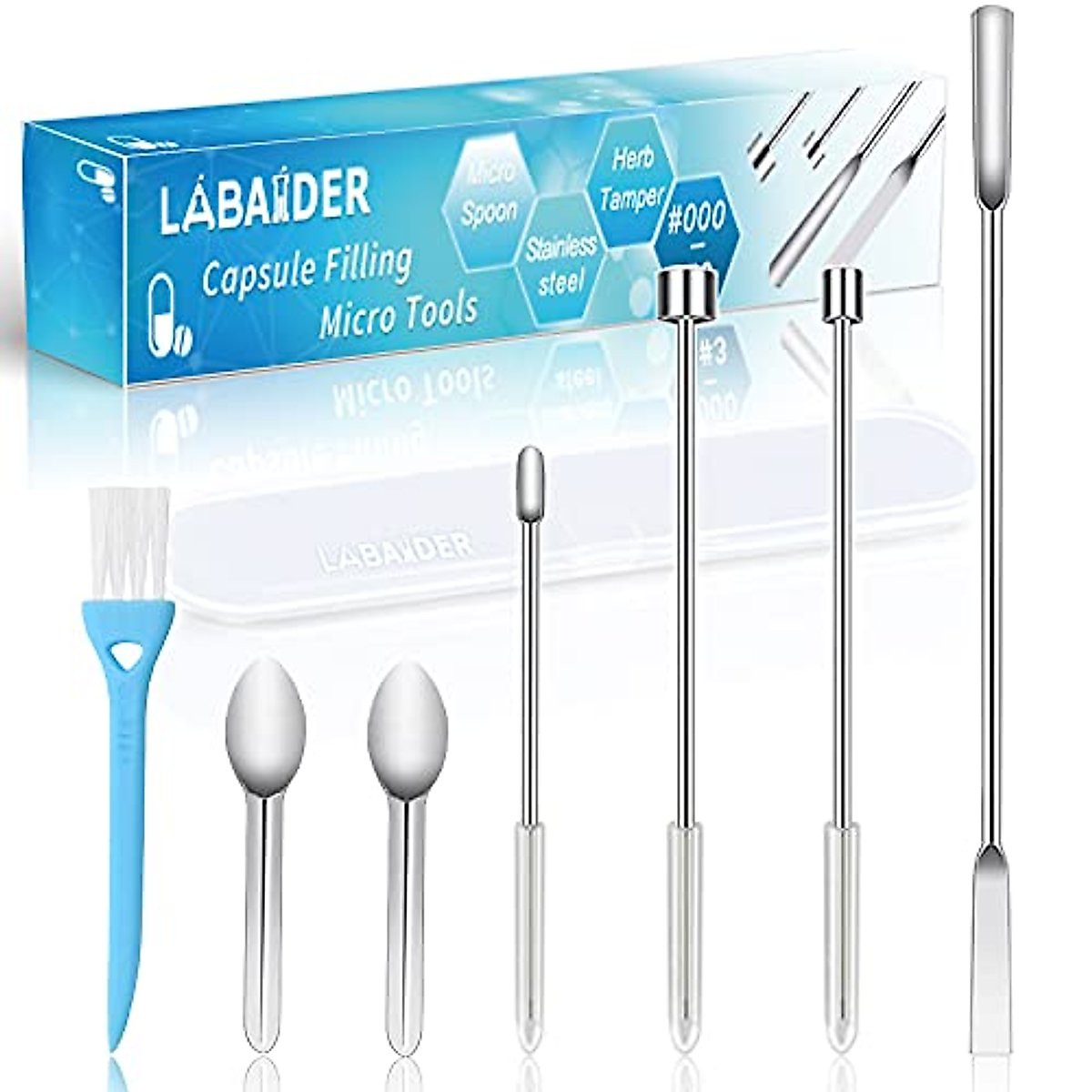 Capsule Filling Machine Tools Kits Micro Tiny Spoon Spatula, Lab Scoop Filling Tray, Herb Powder Tamper Tool for Lab Capsule Filler Pill Maker, Fit Empty Capsules Sizes 000 00 0 1 2 3