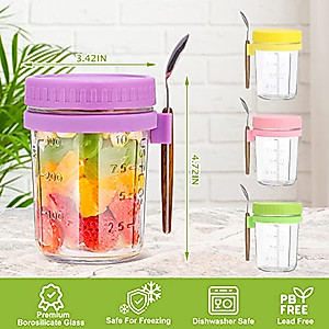 Overnight Oats Containers w.Lids and Spoons,Mason Jars for Overnight Oats,Airtight Overnight Oat Jar w.Measurement Marks,Storage Container for Milk,Fruit,12oz,Set of 4