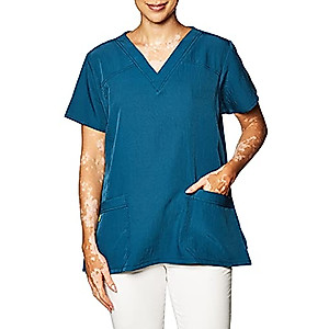 WonderWink Women's Four Way Stretch Sporty V-Neck Top, Caribbean, Small