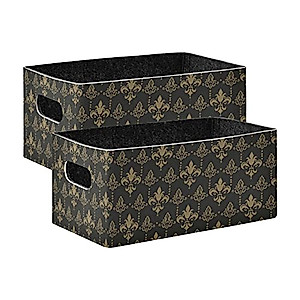 Emelivor Dark Floral Storage Basket Bins Set (2pcs) Felt Collapsible Storage Bins with Fabric Rectangle Storage Organizing Baskets for Nursery Toys,Kids Room,Clothes,Towels,Magazine