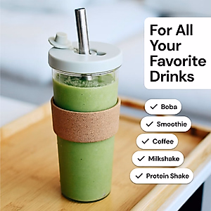 Dodoko Reusable Boba Cup and Straw Boba Tea Cup Bubble Tea Cup Reusable Iced Coffee Cup Cold Coffee Cup Smoothie Cup with Lid and Straw Smoothie Cup to go Smoothie Tumbler 24 oz - Sage Green