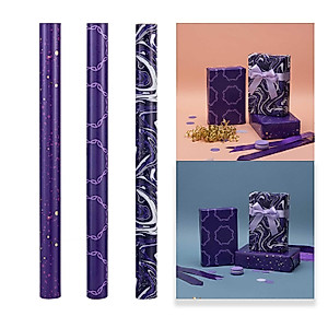 GAKA Wrapping Paper Roll,Purple,3 Different Wrapping Paper Design Suitable for Halloween, Thanksgiving, Christmas,birthday, wedding,graduation presents packaging 17 inch X 120 inch Per roll
