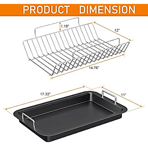 BBQ Future 17.3-Inch Nonstick Roasting Pan with Stainless Steel Rack, Turkey Roaster Pan for Turkey Chicken Meat & Vegetables, Rectangular Roasting Pans for Ovens Heavy Duty & Dishwasher Safe