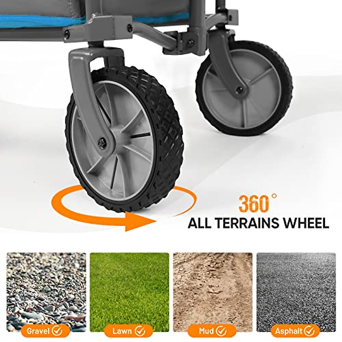 PORTAL Folding Utility Wagon Collapsible Cart with Wheels Heavy Duty Foldable Garden Wagon with Cup Holder& Side Pocket, for Camping, Outdoor, Shopping