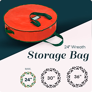 Handy Laundry, Christmas Wreath Storage Bag - Durable, Tarp Material, Zipper, Sturdy Carry Handles, Pest Protection - Ideal Home, Garage Organization for Seasonal Holiday Wreath Decorations (24")