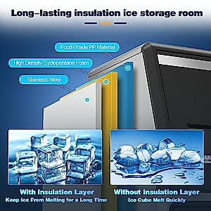 GSEICE Commercial Ice Maker Machine,280lbs/24H with 70lbs Ice Storage Capacity, 20” Air Cooled Undercounter Full Cube Ice Maker, 304 Stainless Steel Smart Control Ice Machine for Home Business Party