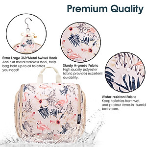 WANDF Hanging Toiletry Bag for Women Bathroom Bag with Jewellery Bag and Clear Wet Separation Compartments Water-resistant Travel Toiletry Organizer