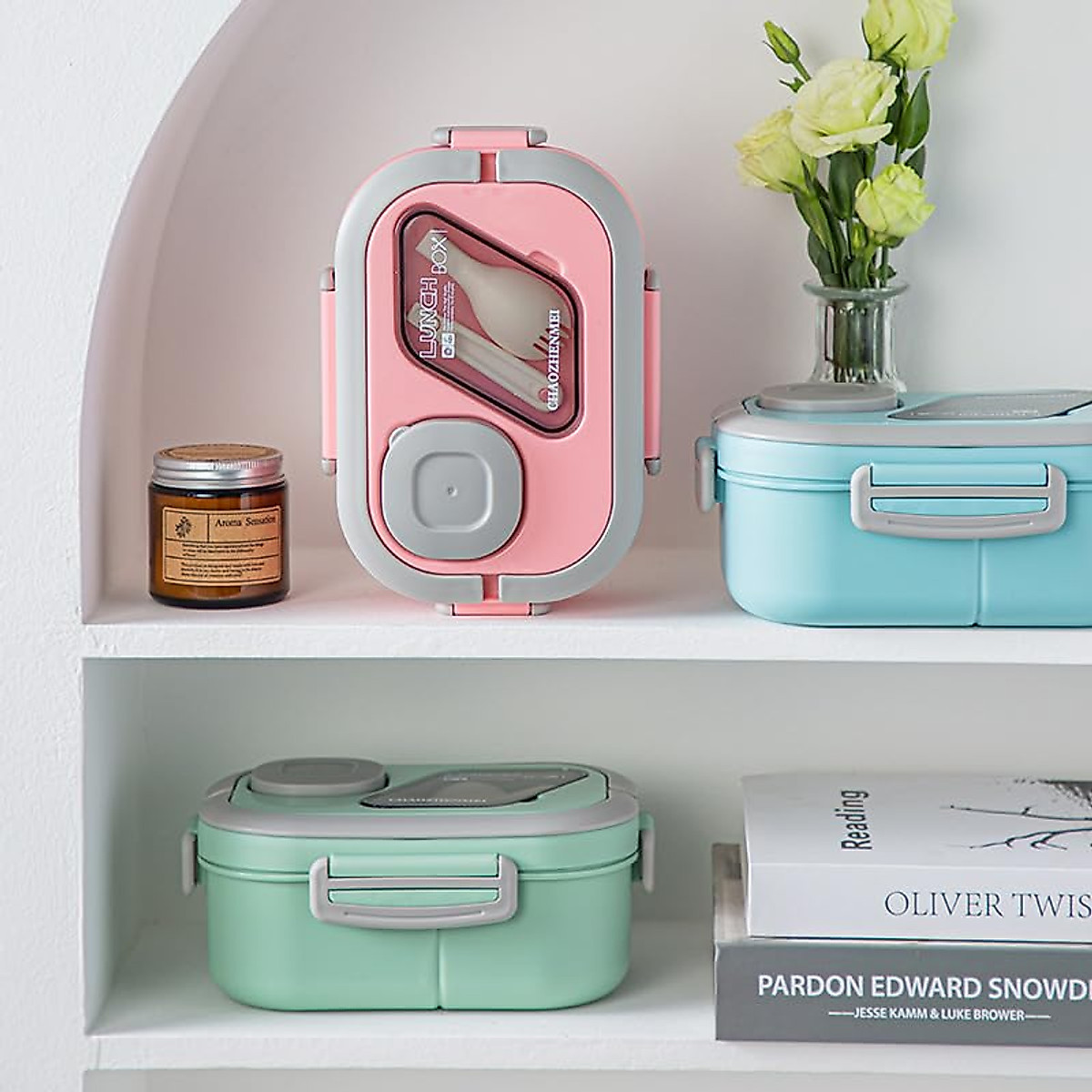 Tinaforld Adults Bento Lunch Box,Salad Container Large 43oz Salad Bowl, Bento-Style Tray for Toppings, 3oz Sauce Container for Dressings, and Built-In Reusable Fork (Green)