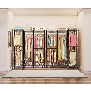 SEMHOR S5 Clothes Rack Heavy Duty Clothing Rack with 7 Shelves & 4 Hang Rods, Freestanding Metal Garment Racks for Hanging Clothes, Black Portable Wardrobe Closet 15.8"W X 76"L X 75.6"H, Load 920LBS