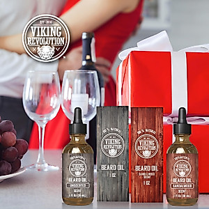 Viking Revolution Sandalwood and Unscented Beard Oil for Men - Natural Mens Beard Oil with Argan Oil and Jojoba Oil - Beard Softener, Strengthens and Moisturizes - Beard Conditioner for Men (2 Pack)