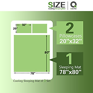QUILTINA Cooling Sleeping Mat Set with 2 Pillowcases, Good Heat Conduction Mattress Topper Pad for Summer Hot Sleepers, Comfort Soft Nonslip Matting Cover for All Seasons, Green, King 78x80 in