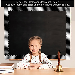 72 Feet Black and White Gingham Bulletin Board Borders Buffalo Plaid Scalloped Borders Trims Black and White Classroom Border Strips for Bulletin Board, Back to School, Christmas, Classroom Decoration