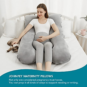 JOHNPEY Pregnancy Pillows for Sleeping, U Shaped Full Body Pillow - Pregnancy Must Haves Maternity Pillow with Removable Velvet Cover, 55inch, Gray