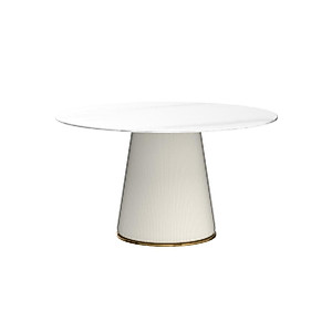 Modern Engineered Stone Dining Table - 53" Round Dining Table with Cylindrical Base, 1-Piece Dining Room Table for Up to 6 for Kitchen, Restaurant