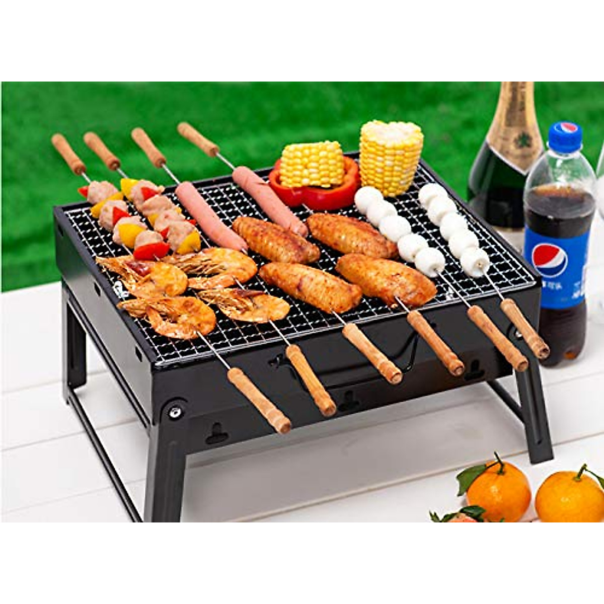 Charcoal Grill Barbecue Portable BBQ - Stainless Steel Folding Grill Tabletop Outdoor Smoker BBQ for Picnic Garden Terrace Camping Travel、travel bbq