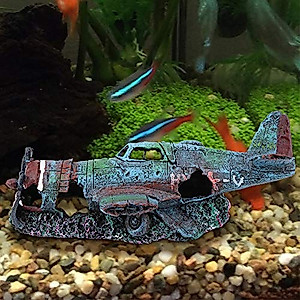 Airplane Wreck Aquarium Ornament, Aquarium Decoration Artificial Damaged Plane Fish Tank Landscape Decoration Decor