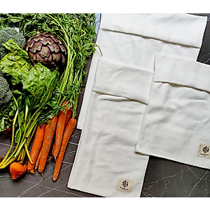 Organic Cotton Vegetable Crisper Bag - Variety Set of 3 - Simply Wet & Keep Your Veggies Fresher, Longer in Refrigerator!