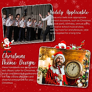 LEIFIDE 9 Pcs Christmas Handle Jingle Bells Wooden Hand Sleigh Bells Wrist Band Shaker Bells for Kids Baby Toddler Music Enlightenment Instruments Holiday Christmas Gifts(Red)