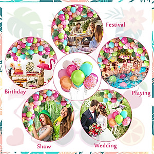 124Pcs Tropical Balloons Arch Garland Kit, Green Hot Pink Rose Gold Confetti Balloons Palm Leaves for Tropical Hawaiian Aloha Luau Flamingo Birthday Party Baby Shower Wedding Decorations