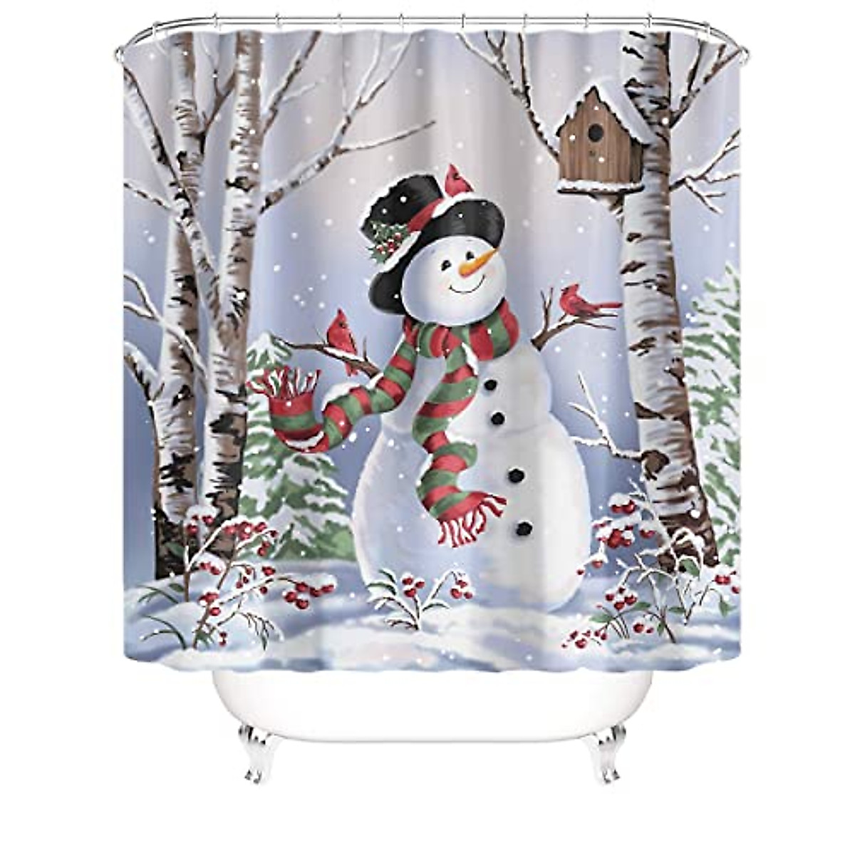 MrLYouth Christmas Bathroom Sets Snowman Shower Curtain with Contour Mat,Toilet Lid Cover,Accessories with 12 Plastic Hooks 4 Pieces Waterproof Fabric Bath Sets