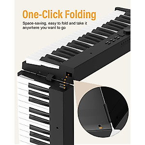 KONIX Folding Piano Keyboard 88 Key, Full Size Semi-Weighted Foldable Piano Keyboard, Bluetooth Portable Electronic Keyboard Piano with Sheet Music Stand, Sustain Pedal and Piano Bag, Black