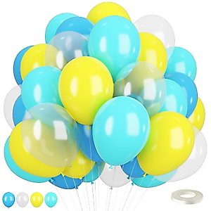 Cartoon Sponge Balloons,Sponge Party Decorations,Sponge Theme Balloon Yellow Blue Teal Clear Balloon For Boy Girls Cartoon Sponge Birthday Baby Shower Party Supplies Sponge Bob Party Supples