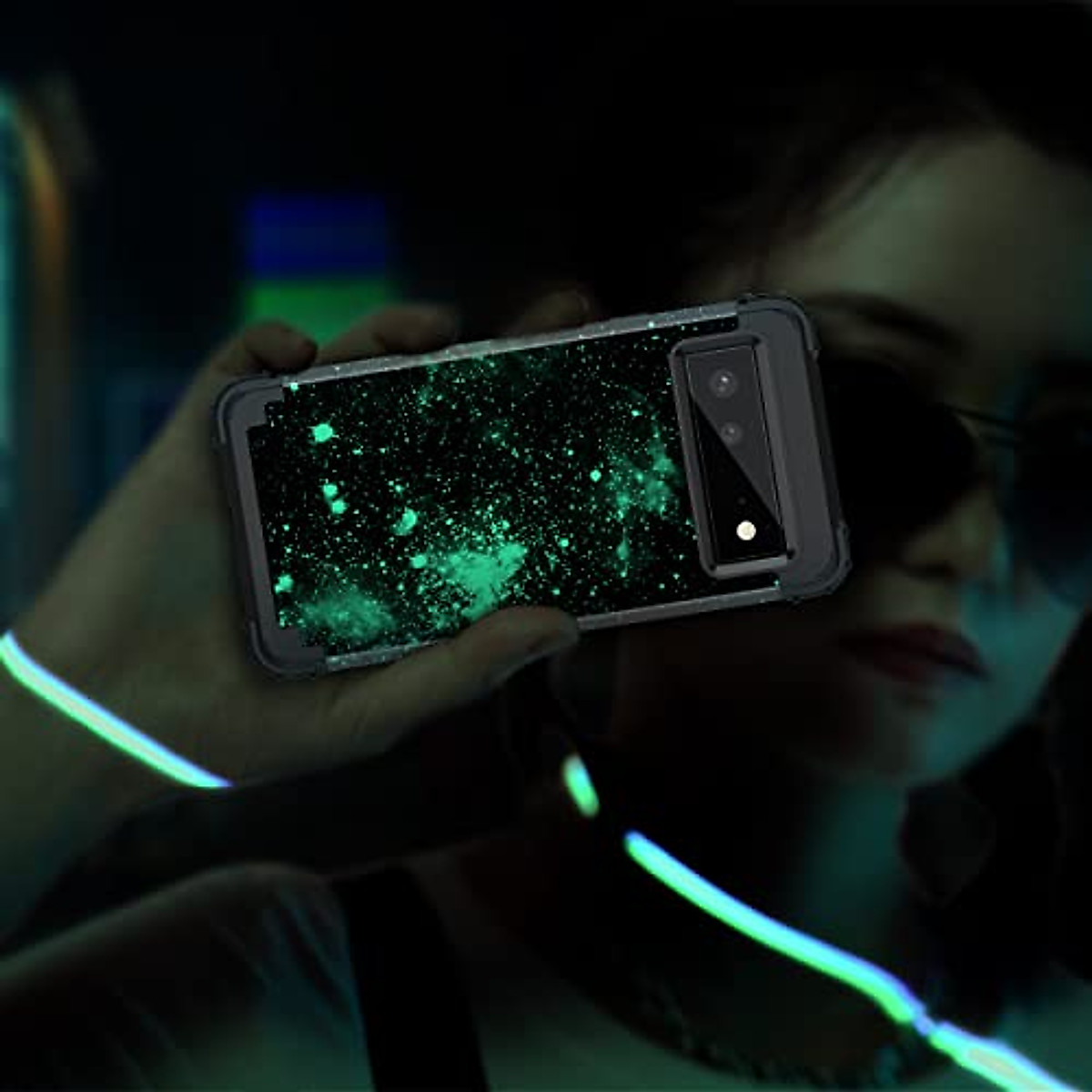 Miqala Compatible with Google Pixel 6 Case,Shiny in The Dark Three Layer Heavy Duty Shockproof Hard Plastic Bumper +Soft Silicone Rubber Protective Case for Google Pixel 6,Blue Sky