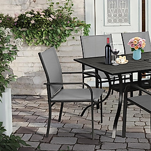 SUNCROWN 7 - Piece Outdoor Dining Set, Patio Furniture Set with 6 x Textilene Dinning Chairs and 1 Steel Slat Metal Bistro Table for Lawn Garden Backyard Deck, Grey