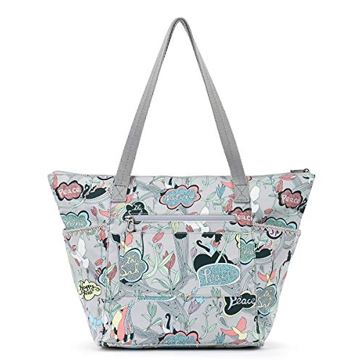 Sakroots Eco-Twill Tacoma Tote, Lt. Grey Peace Print