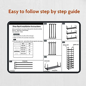 FIDUCIAL HOME: Simple Shoe Rack Organizer, 8-Tiers Stackable with side Hooks for Entryway, 16-20 Pairs Metal Shoe Shelve, Black