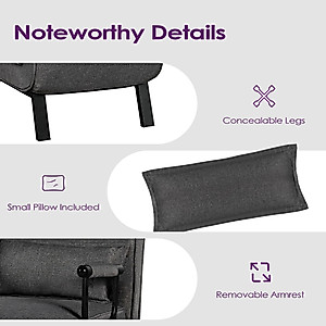 TYBOATLE Sleep Chair Bed, Comfy Convertible Sleeper Chairs for Adults, 5 in 1 Folding Sofa Bed with 5-Position Adjustable Backrest & Pillow, Cozy Small Chair Couch for Small Spaces, Office (Dark Grey)