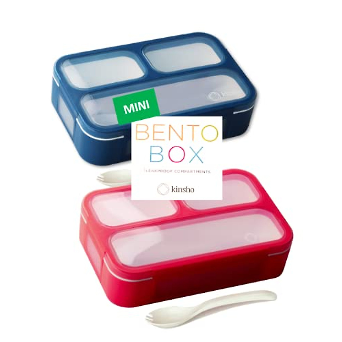 kinsho Snack Containers - Small Bento Lunch Box for Kids Girls Boys Toddlers | MINI Leakproof Boxes, Baby Bentobox for School Daycare Travel, Portion Containers, 2 pack, Red Navy Blue