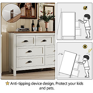 SINROM Dresser for Bedroom, Modern White Dresser with 7 Drawers, Wide Chest of Drawers with Metal Handles,Wood Double Dresser Storage Cabinet for Living Room, Bedroom, Hallway…