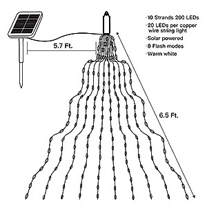 Solar Lights Outdoor Garden, 200 LED 10 Strand Watering Can Light, Waterproof Solar Waterfall Lights with 8 Lighting Modes for Patio Yards Pathway Tree Vines Lawn Holiday Party Decor