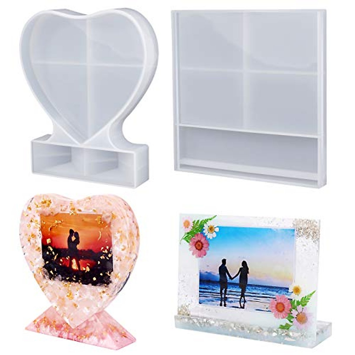 LET'S RESIN Epoxy Molds, Photo Frame Resin Molds Silicone, Large Size Picture Frames Silicone Molds for Epoxy Resin, Rectangle & Heart Shape Epoxy Resin Molds for DIY Home Table Décor