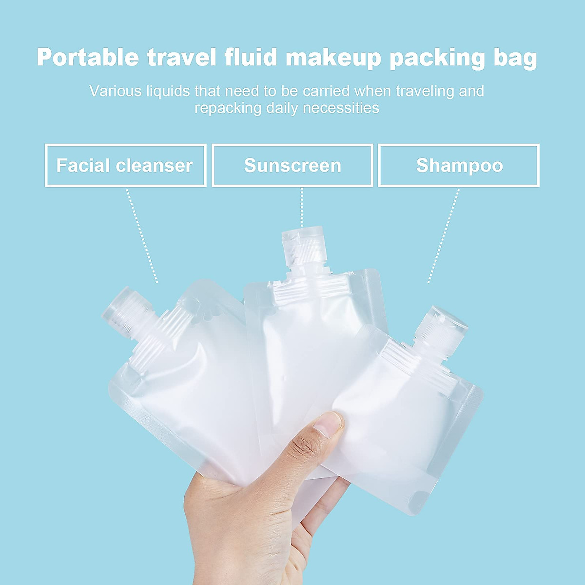 NUTAKI 15pack Portable Travel Fluid Makeup Packing Bag with Labels Refillable Travel Pouches-Sub Bags for Travel Tsa Approved Leakproof Toiletries Containers